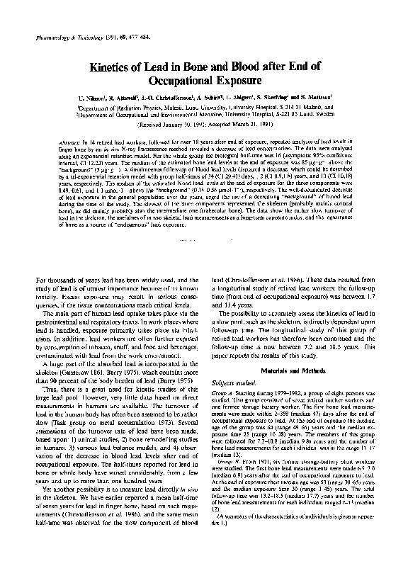 (PDF) Kinetics of Lead in Bone and Blood after End of Occupational Exposure