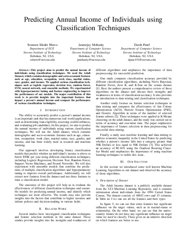 (PDF) Predicting Annual Income of Individuals using Classification ... (PDF) Predicting Annual Income of Individuals using Classification ...