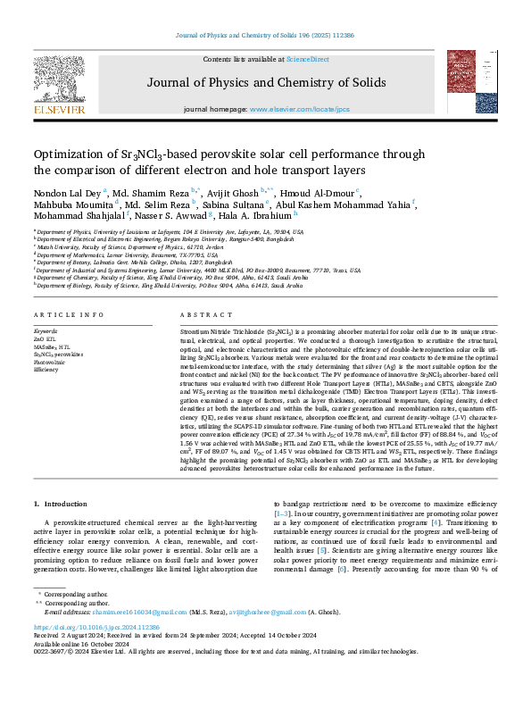 (PDF) Optimization of Sr 3 NCl 3 -based perovskite solar cell performance through the comparison ...