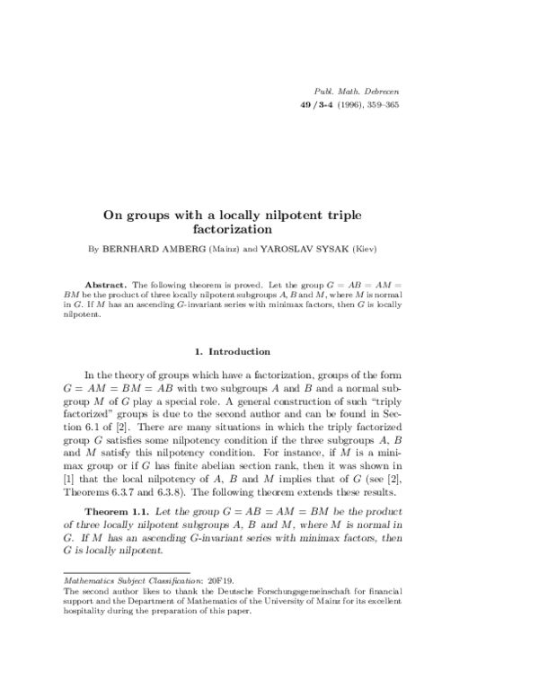 (PDF) On groups with a locally nilpotent triple factorization