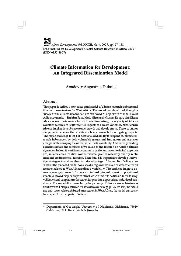 (PDF) 6 - Climate Information for Development: An Integrated Dissemination Model
