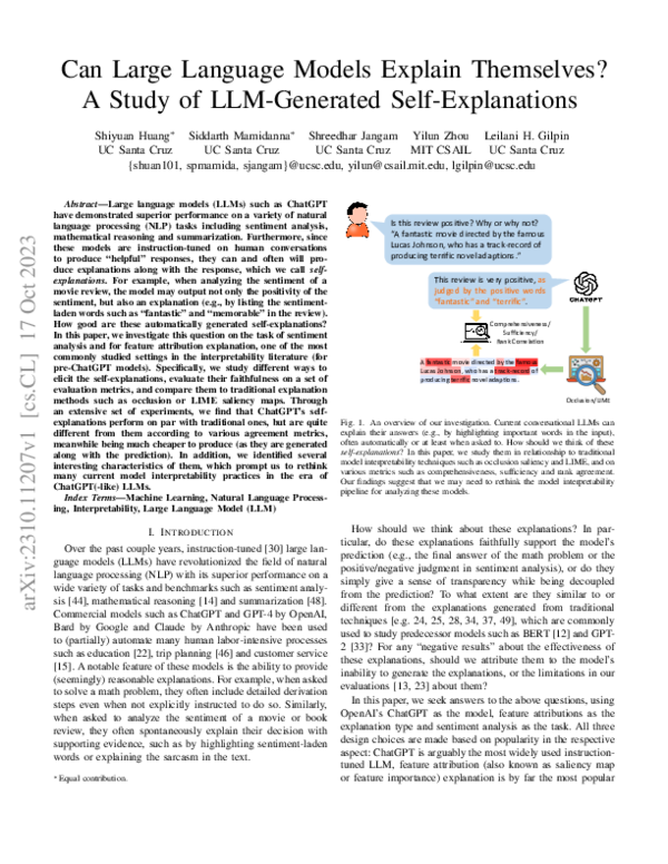 (PDF) Can Large Language Models Explain Themselves? A Study of LLM-Generated Self-Explanations