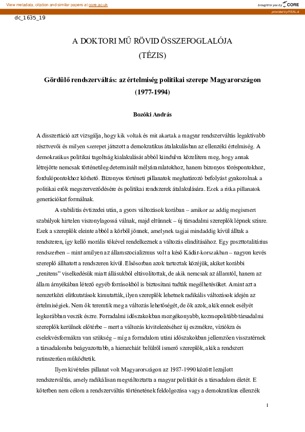 (PDF) Gördülő rendszerváltás: Az értelmiség politikai szerepe ...