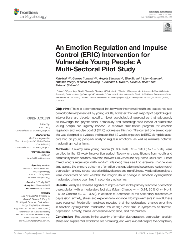 (PDF) An Emotion Regulation and Impulse Control (ERIC) Intervention for ...