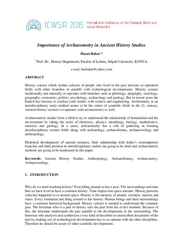 (PDF) Importance of Archaeometry in Ancient History Studies