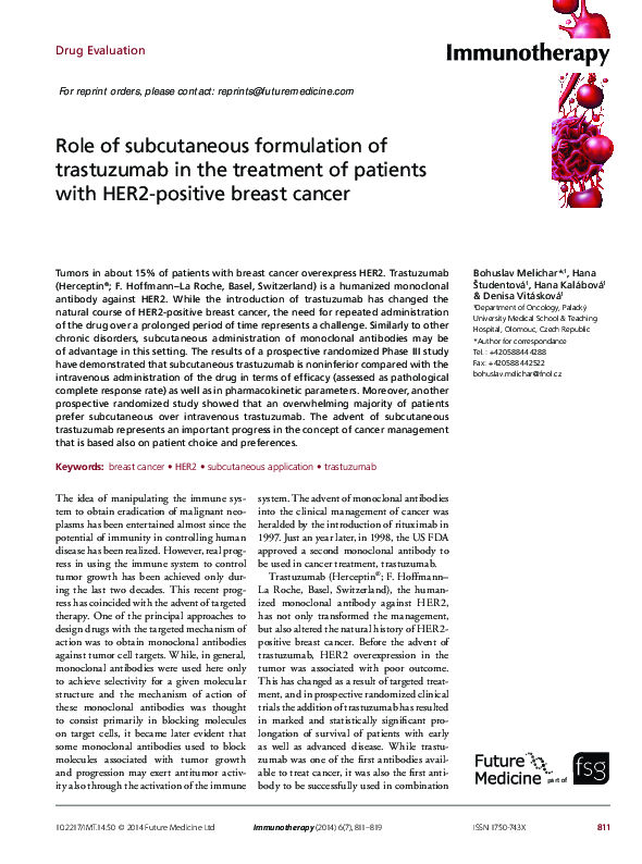 (PDF) Role of subcutaneous formulation of trastuzumab in the treatment ...