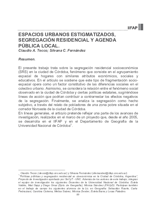 (PDF) Espacios urbanos estigmatizados, segregación residencial y agenda ...