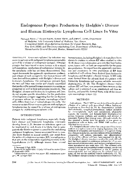 (PDF) Endogenous pyrogen production by Hodgkin's disease and human ...