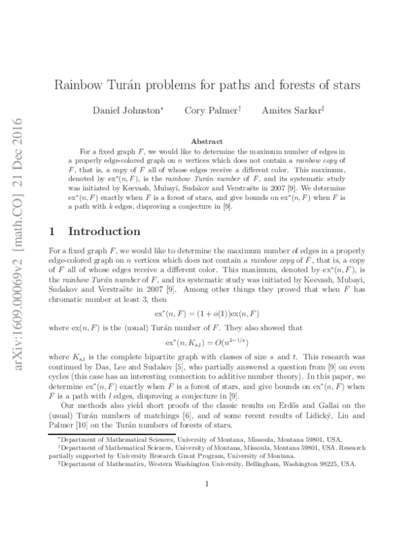 (PDF) Rainbow Tur\'an problems for paths and forests of stars