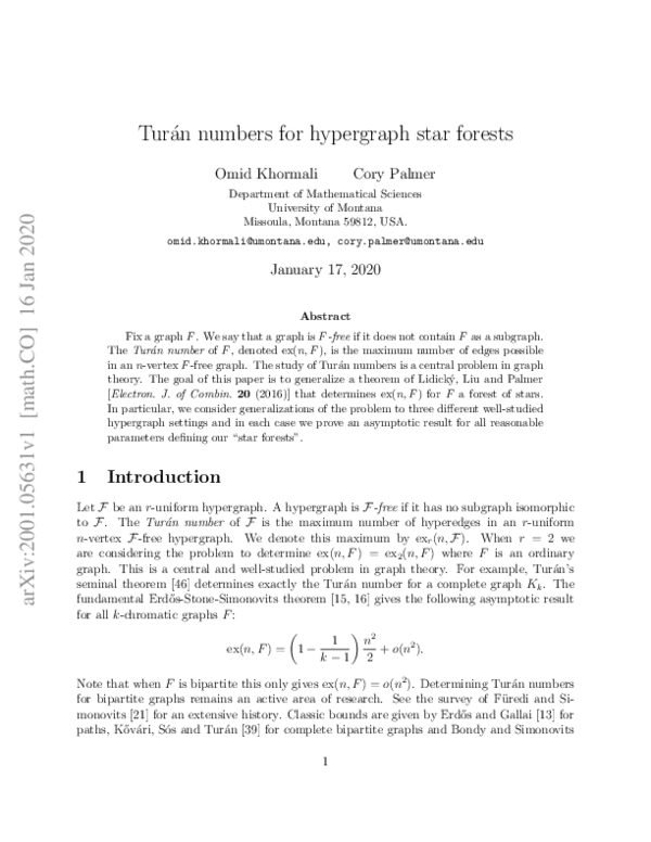 (PDF) Turán numbers for hypergraph star forests