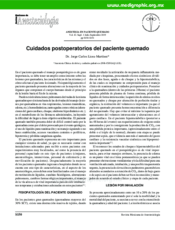 (PDF) Cuidados postoperatorios del paciente quemado