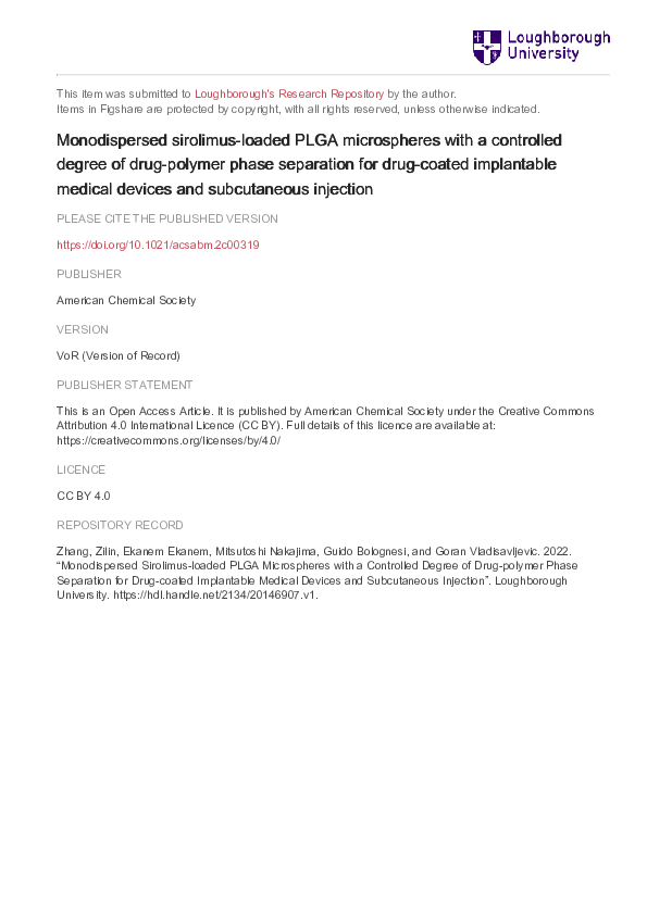 (PDF) Monodispersed Sirolimus-Loaded PLGA Microspheres with a ...