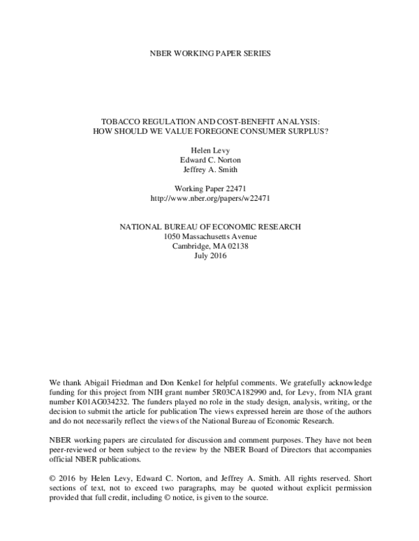 (PDF) Tobacco Regulation and Cost-Benefit Analysis: How Should We Value ...