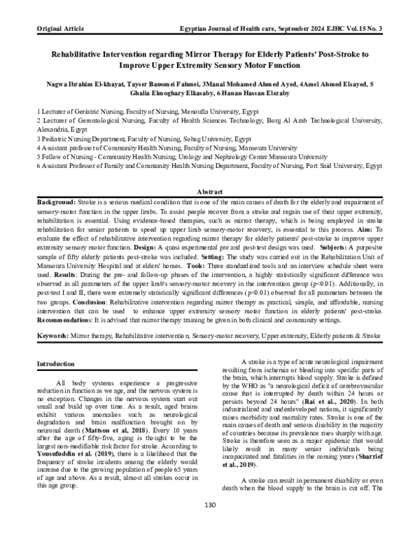 (PDF) Mirror Therapy for Enhancing Upper Limb Recovery in Elderly Post ...