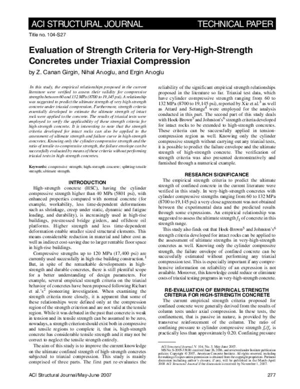 (PDF) Evaluation of Strength Criteria for Very-High-Strength Concretes ...