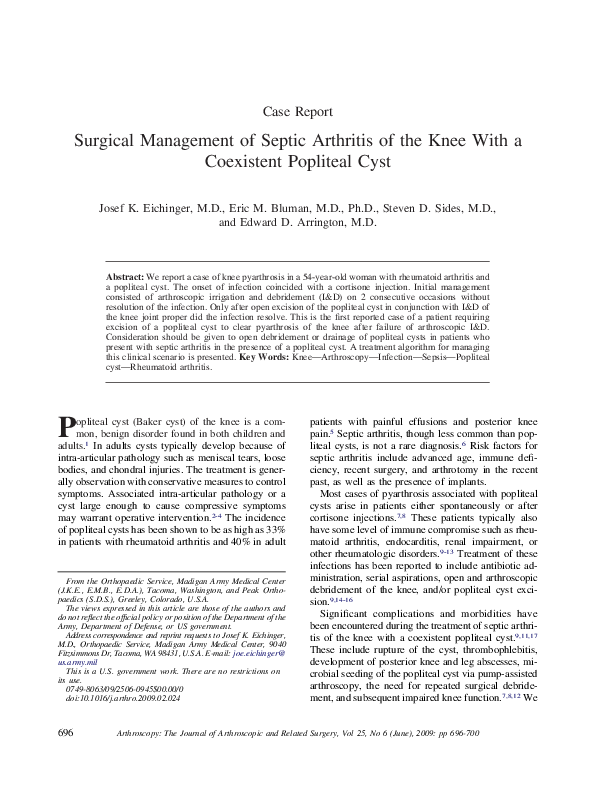 (PDF) Surgical Management of Septic Arthritis of the Knee With a ...