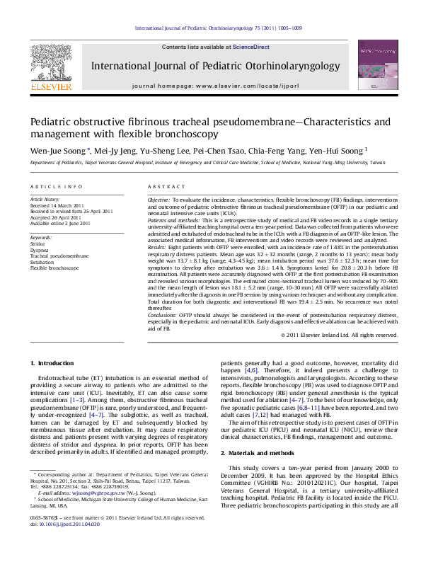 (PDF) Pediatric obstructive fibrinous tracheal pseudomembrane ...