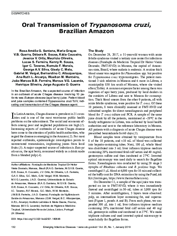 (PDF) Oral Transmission of Trypanosoma cruzi via Açaí Juice