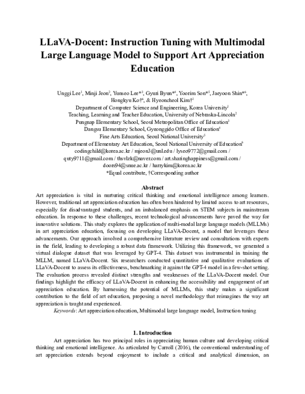 (PDF) LLaVA-Docent: Instruction Tuning with Multimodal Large Language Model to Support Art ...