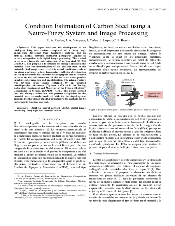 (PDF) Condition Estimation Of Carbon Steel Using A Neuro-Fuzzy System And Image Processing