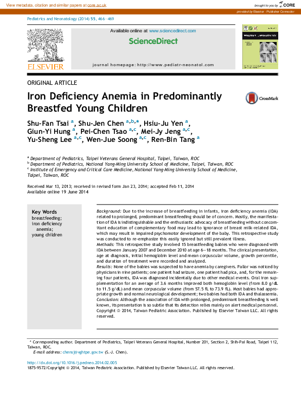 (PDF) Iron deficiency anemia in predominantly breastfed young children