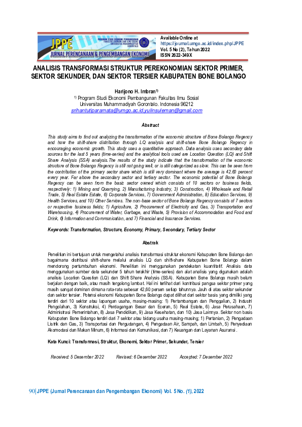 (PDF) Analisis Transformasi Struktur Perekonomian Sektor Primer, Sektor ...