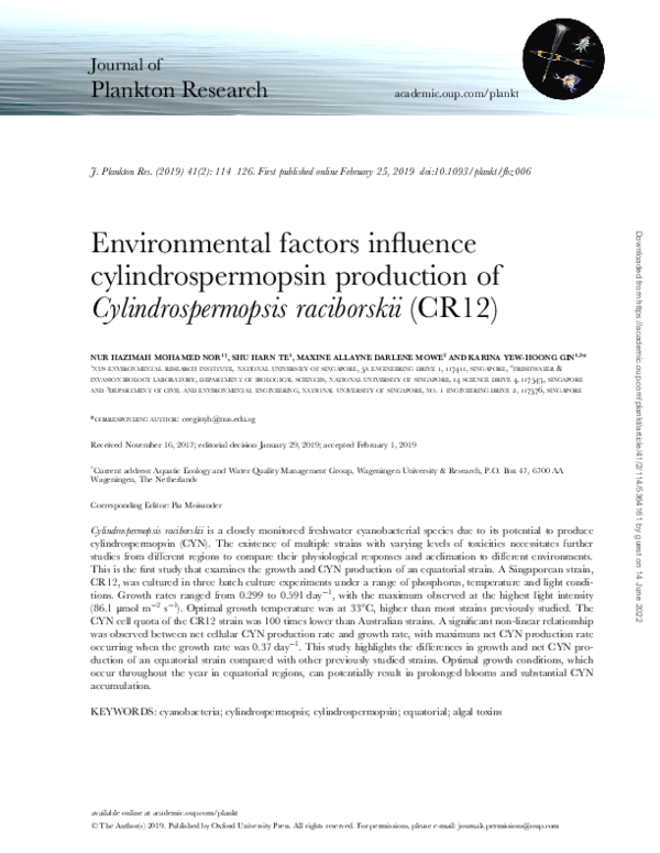 (PDF) Environmental factors influence cylindrospermopsin production of ...