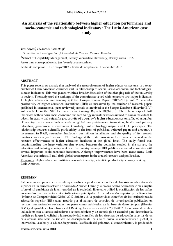 (PDF) An analysis of the relationship between higher education performance and socio-economic ...