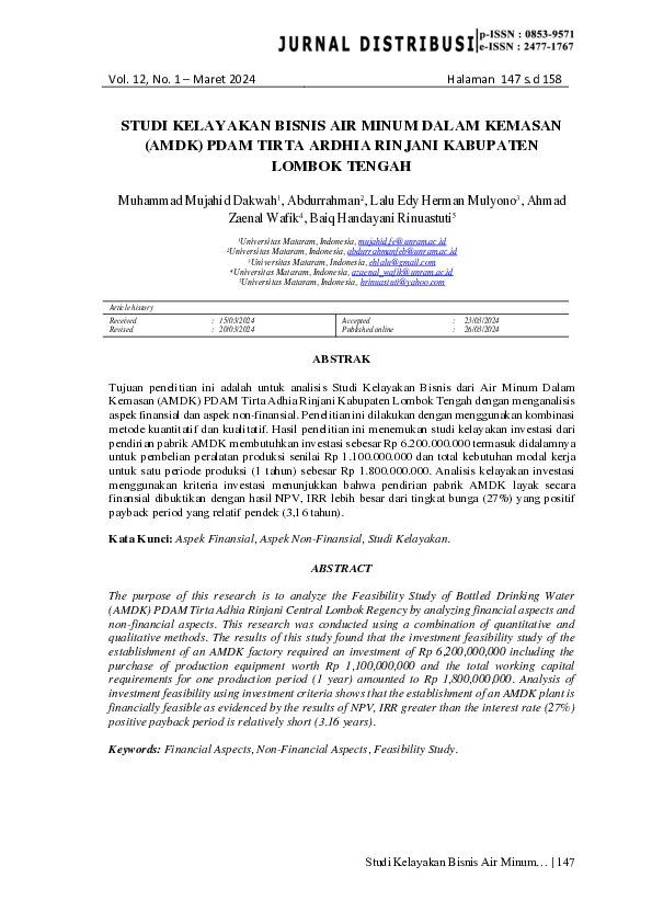 (PDF) Studi Kelayakan Bisnis Air Minum Dalam Kemasan (Amdk) Pdam Tirta ...