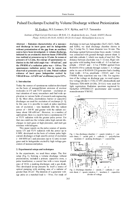 (PDF) Pulsed Excilamps Excited by Volume Discharge without Preionization