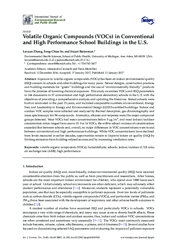 (PDF) Volatile Organic Compounds (VOCs) in Conventional and High ...