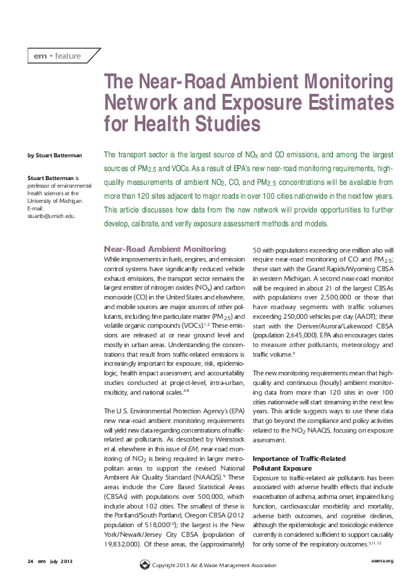 (PDF) The Near-Road Ambient Monitoring Network and Exposure Estimates ...