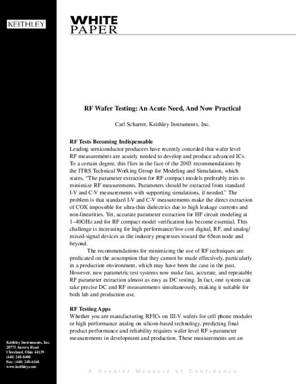 (PDF) RF Wafer Testing : An Acute Need , And Now Practical