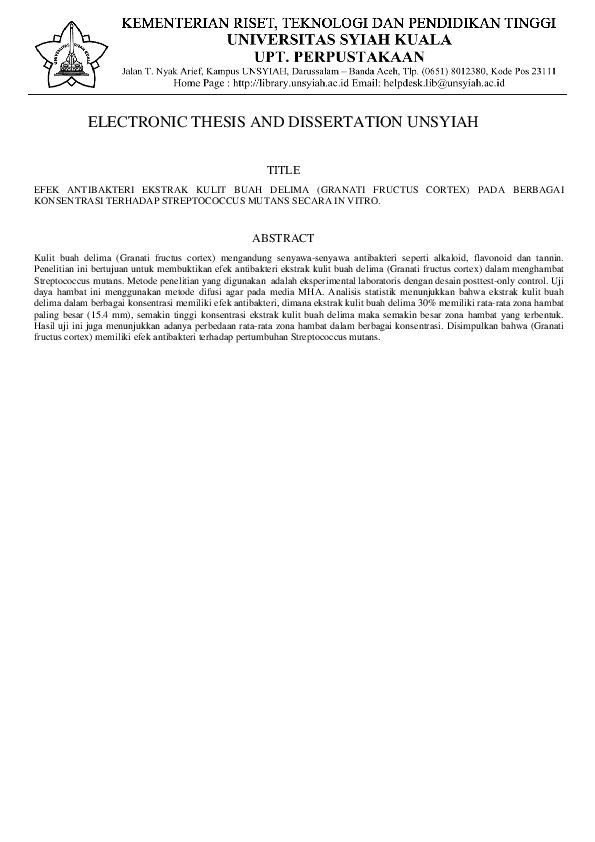 (PDF) Efek Antibakteri Ekstrak Kulit Buah Delima (Granati Fructus ...
