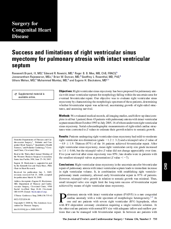 (PDF) Success and limitations of right ventricular sinus myectomy for ...