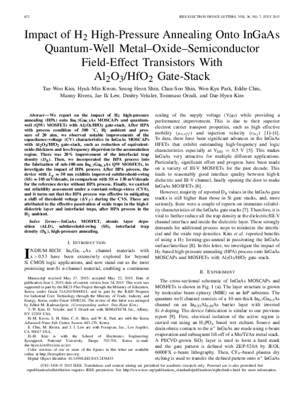 (PDF) Impact of H2 High-Pressure Annealing Onto InGaAs Quantum-Well ...