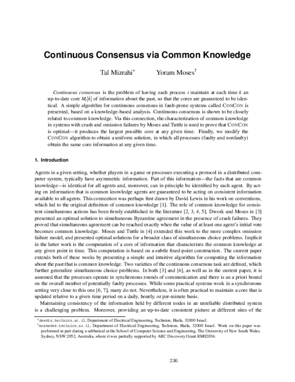 (PDF) Continuous consensus via common knowledge