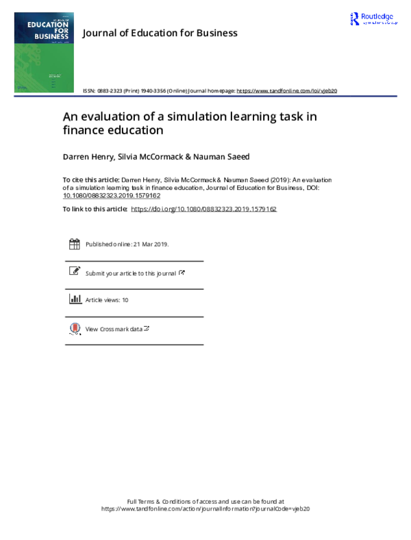 (PDF) An evaluation of a simulation learning task in finance education