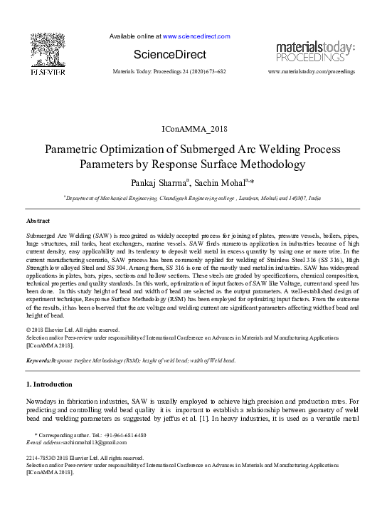 (PDF) Parametric Optimization of Submerged Arc Welding Process Parameters by Response Surface ...
