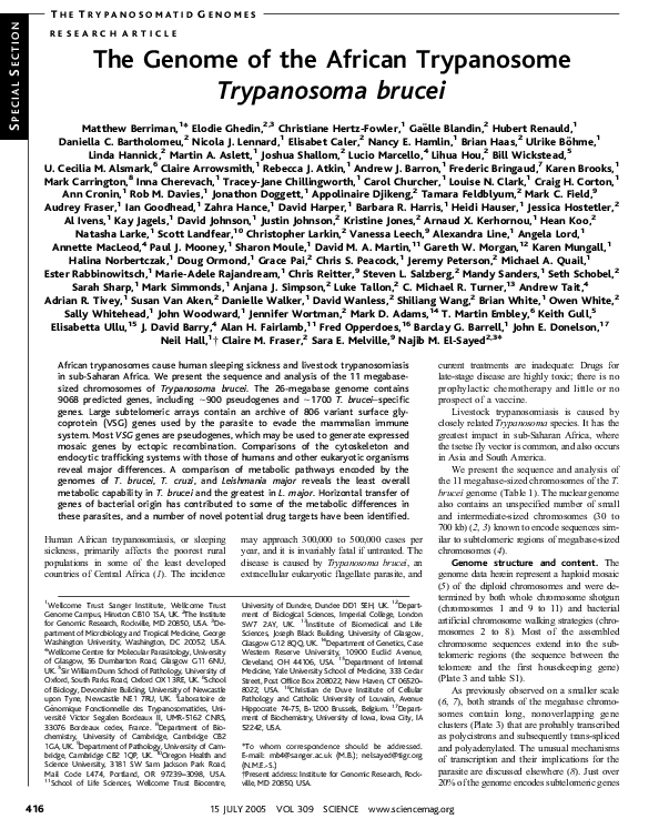 (PDF) The Genome of the African Trypanosome Trypanosoma brucei | David ...