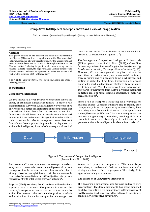(PDF) Competitive Intelligence: concept, context and a case of its application