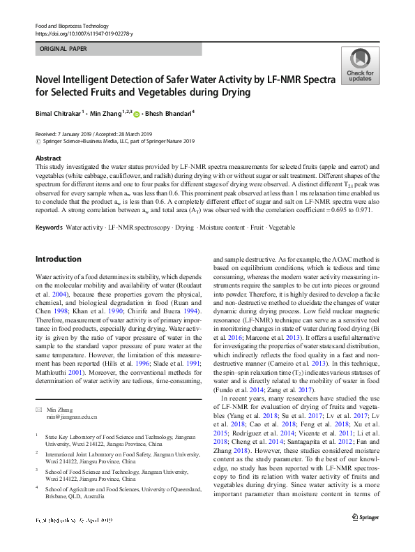 (PDF) Novel Intelligent Detection of Safer Water Activity by LF-NMR ...