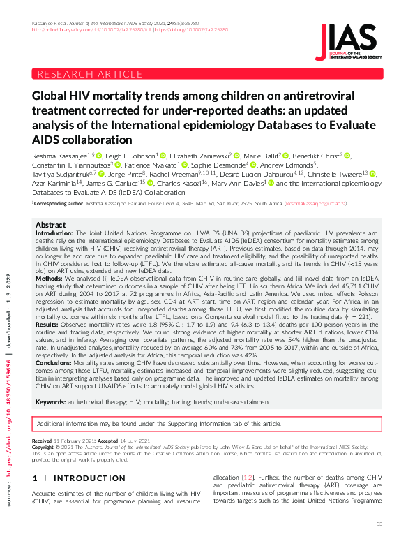(PDF) Global HIV mortality trends among children on antiretroviral ...