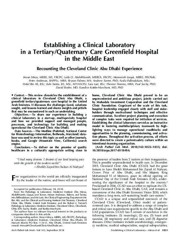 (PDF) Establishing a Clinical Laboratory in a Tertiary/Quaternary Care ...