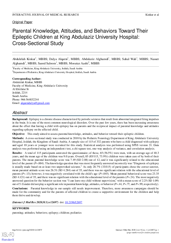 (PDF) Parental Knowledge, Attitudes, and Behaviors Toward Their ...