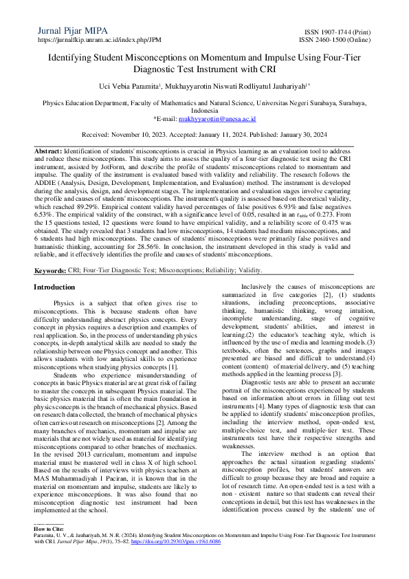 (PDF) Identifying Student Misconceptions on Momentum and Impulse Using ...