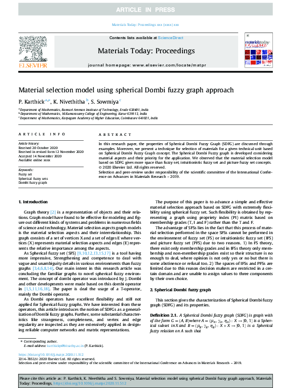 (PDF) Material selection model using spherical Dombi fuzzy graph approach