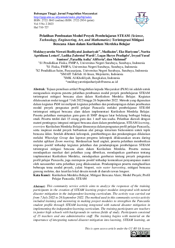 (PDF) Pelatihan Pembuatan Modul Proyek Pembelajaran STEAM (Science ...