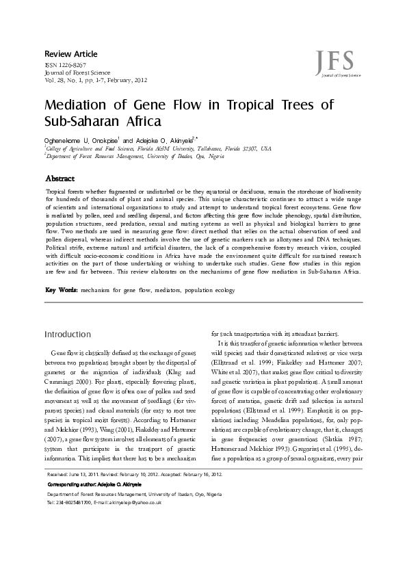 (PDF) Mediation of Gene Flow in Tropical Trees of Sub-Saharan Africa ...