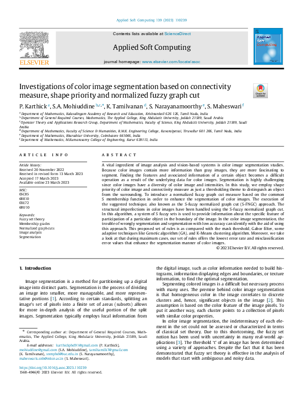 (PDF) Investigations of color image segmentation based on connectivity measure, shape priority ...